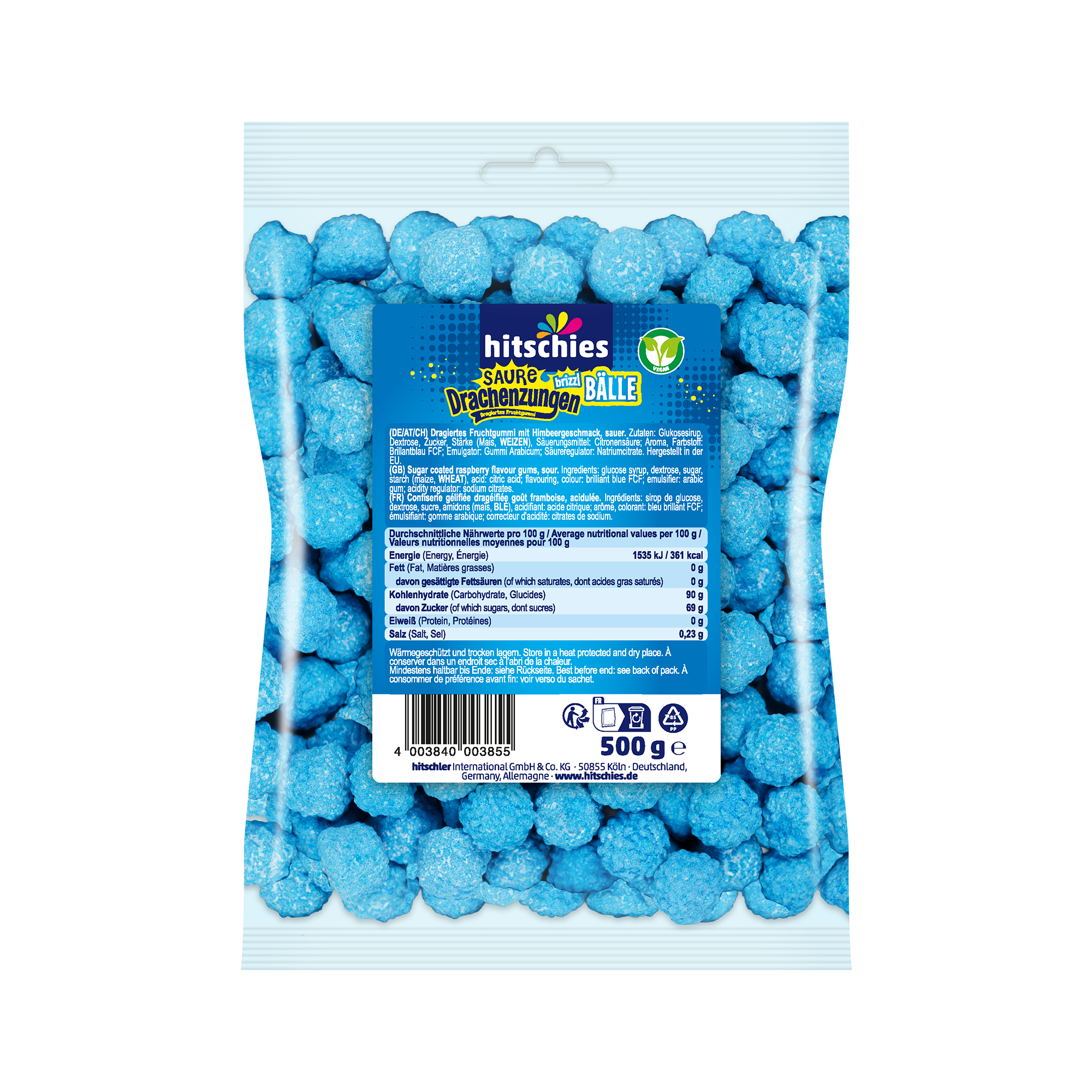 Saure Drachenzungen brizzl Bälle blaue Himbeere | Hitschies